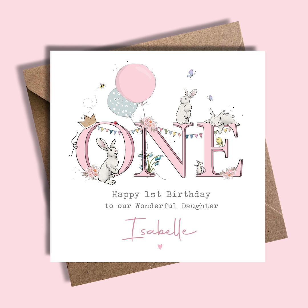 Personalised Girls 1st Birthday Card: Bunnies Theme - Etsy