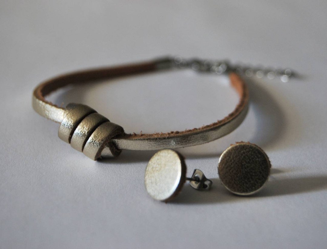 Jewelry Set UNITY | Real Leather Earring and Bracelet Set - Etsy