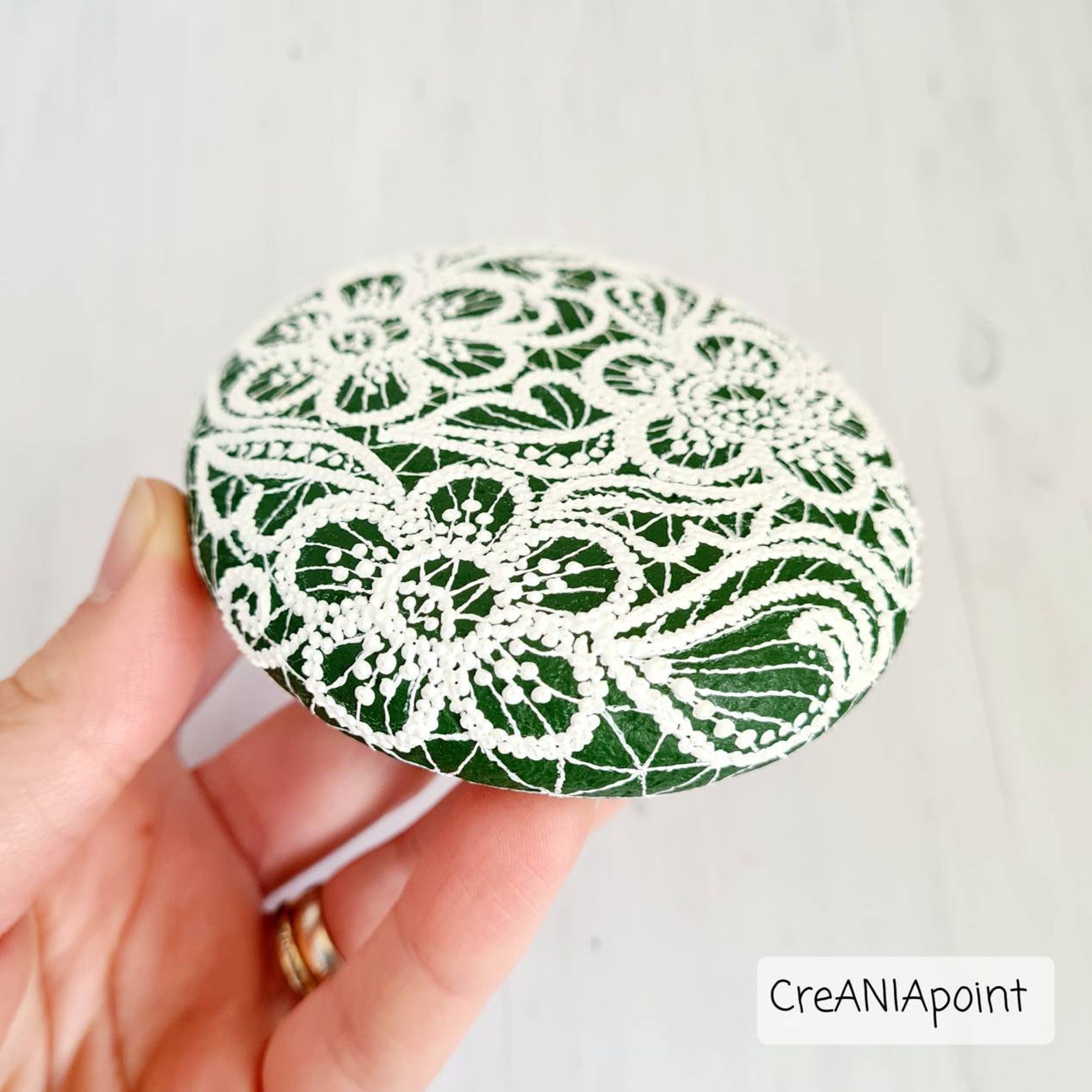 Floral Line Art on Hand Painted Stone in Dot Painting for - Etsy