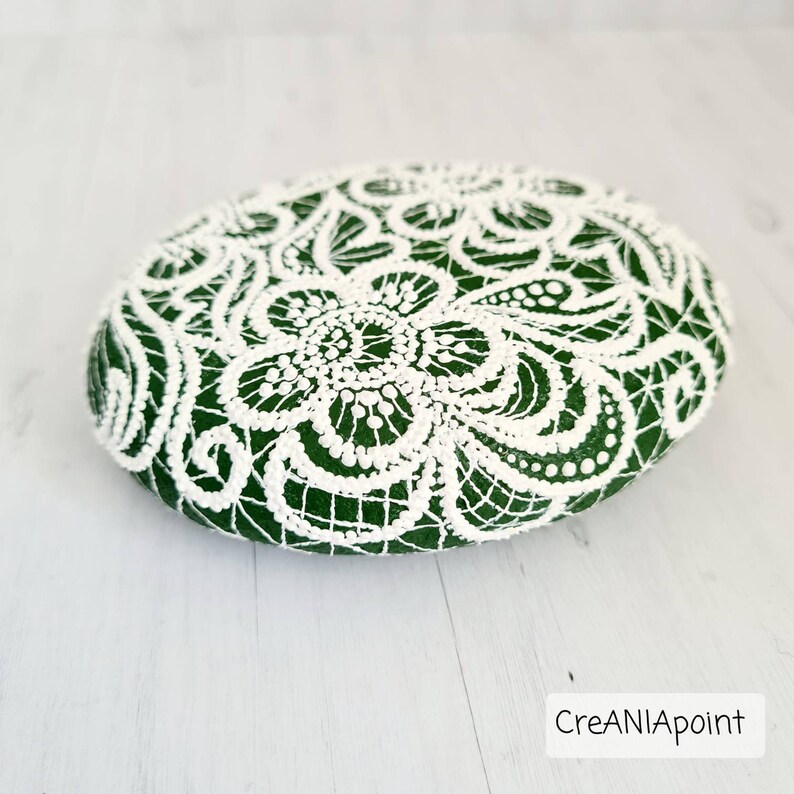 Floral Line Art on Hand Painted Stone in Dot Painting for - Etsy