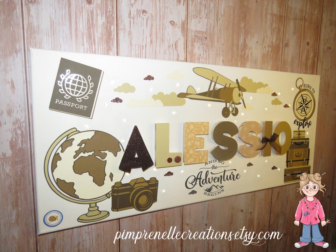 Traveler Painting With First Name, Little Explorer Light Canvas ...
