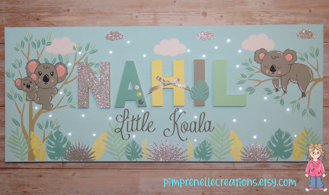 Tableau prénom koala toile prénom koalas tableau prénom | Etsy