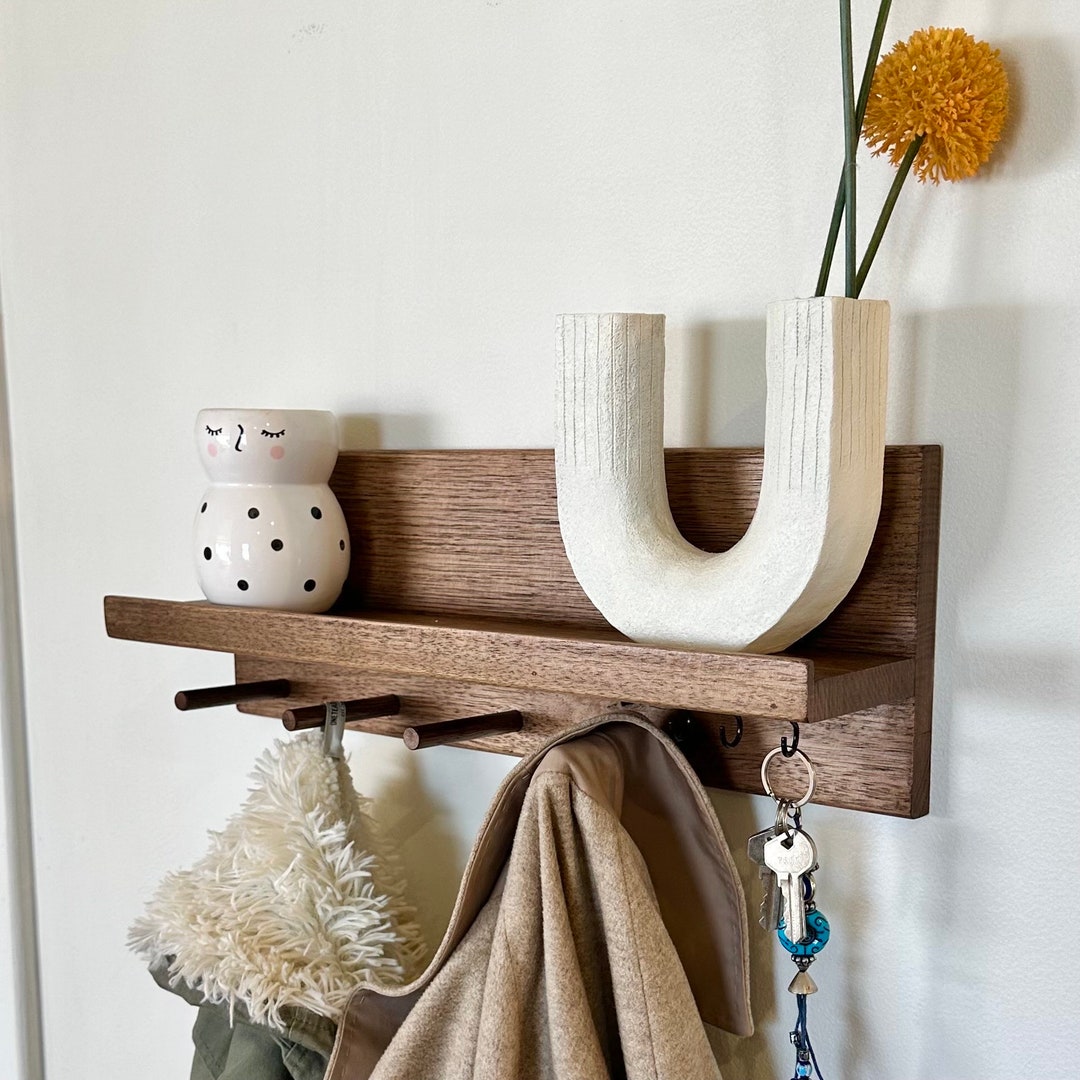 Entryway Shelf With Coat Hooks Plus Key Hooks: Australian Timber ...