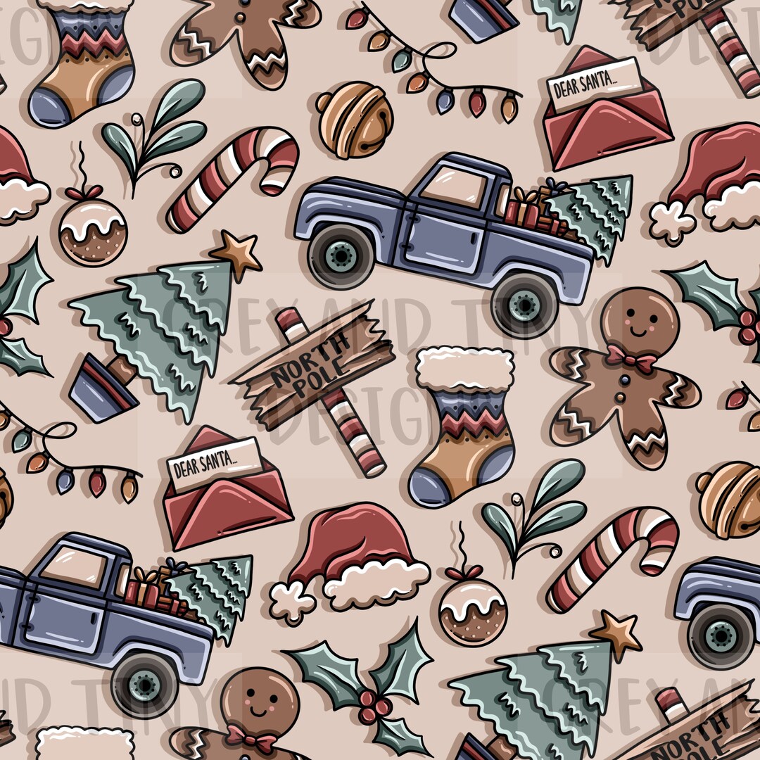 CHRISTMAS MASH UP, Traditional Xmas, Christmas Doodles, Seamless Design ...