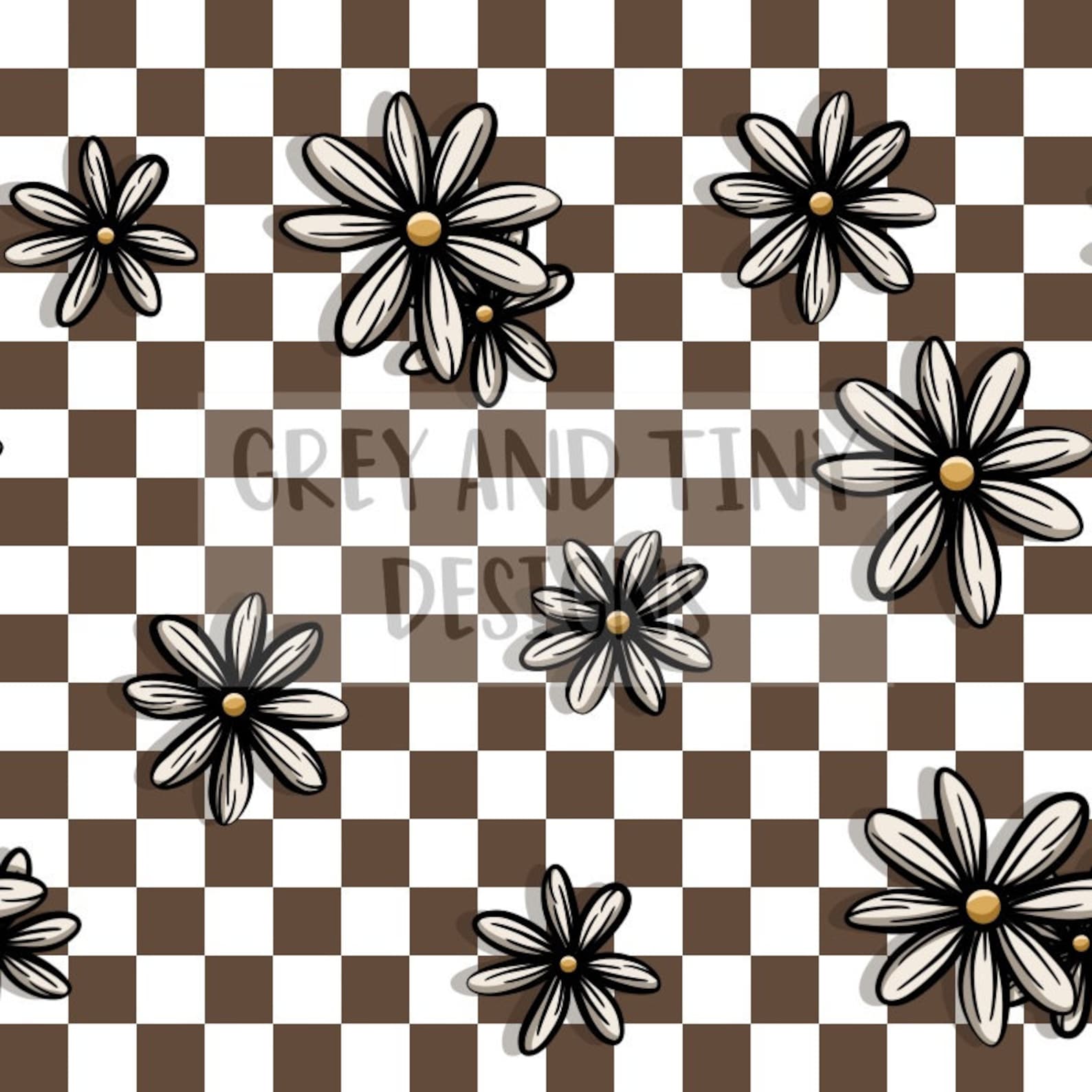 BROWN DAISY CHECK Checkerboard Seamless Design, Digital Download, Non ...