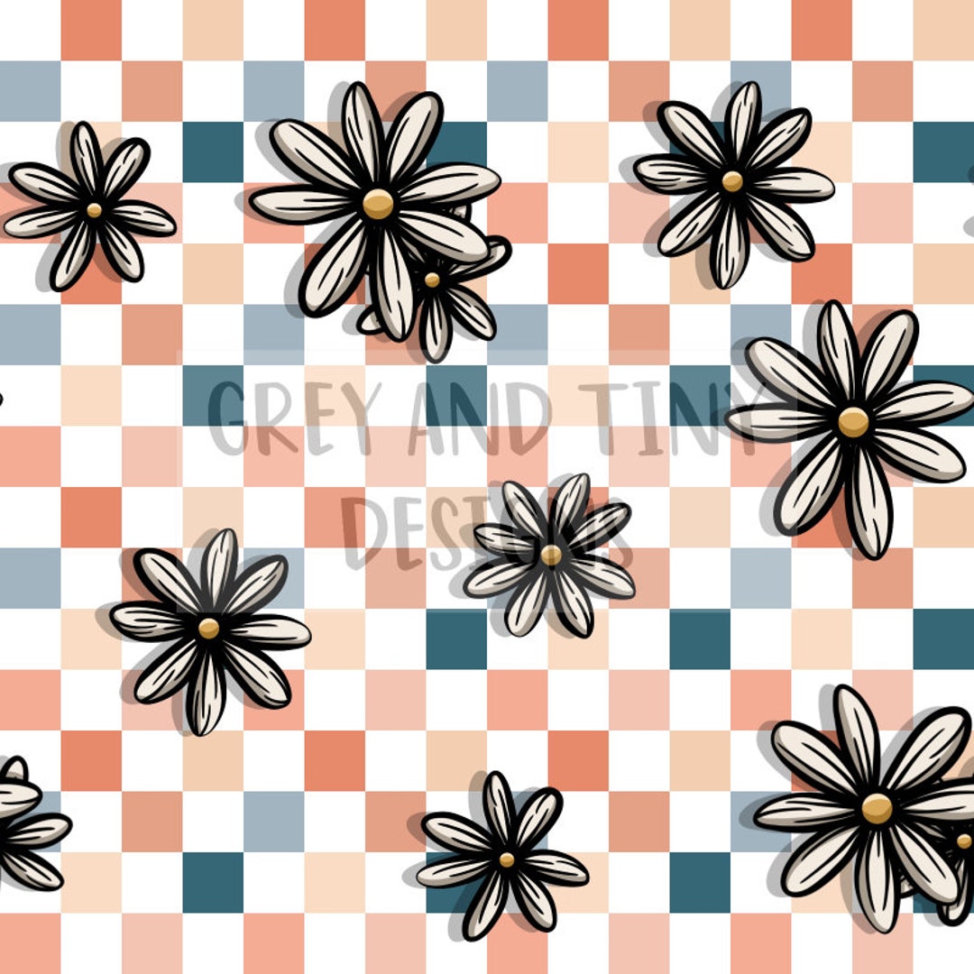 PEACH DAISY CHECK Checkerboard Seamless Design, Digital Download, Non ...