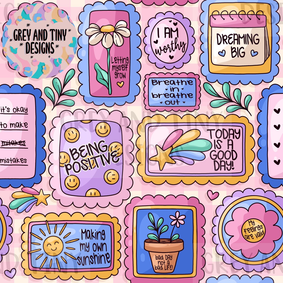 POSITIVE STAMPS, VIBES, Motivational, Cute Uplifting Girly, Girl Gang ...