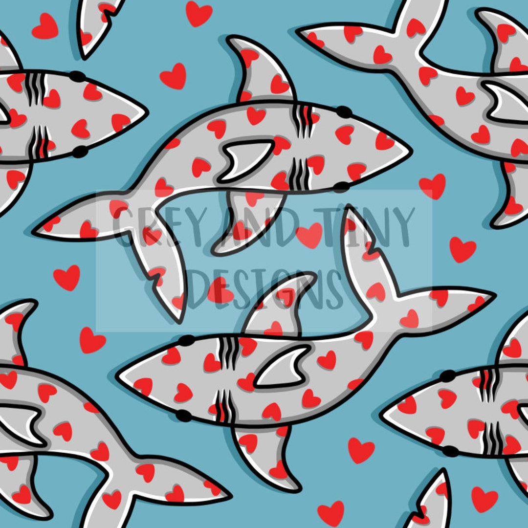 Heart Sharks, Valentines Sharks, Seamless Design, Digital Download, Non ...