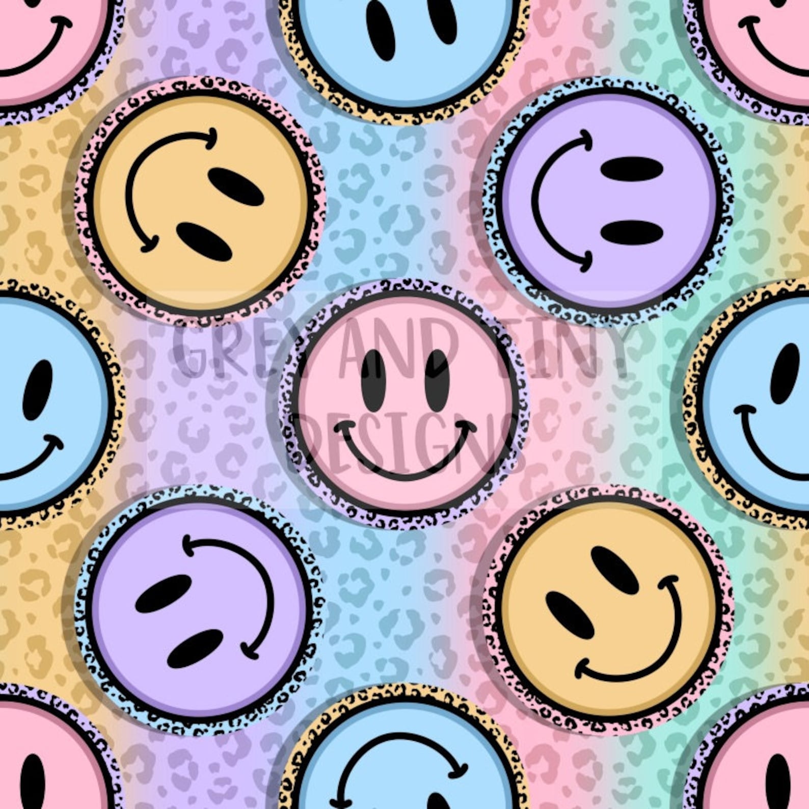LEOPARD PRINT SMILEY Retro Ombre Face Seamless Design Tile, Digital ...