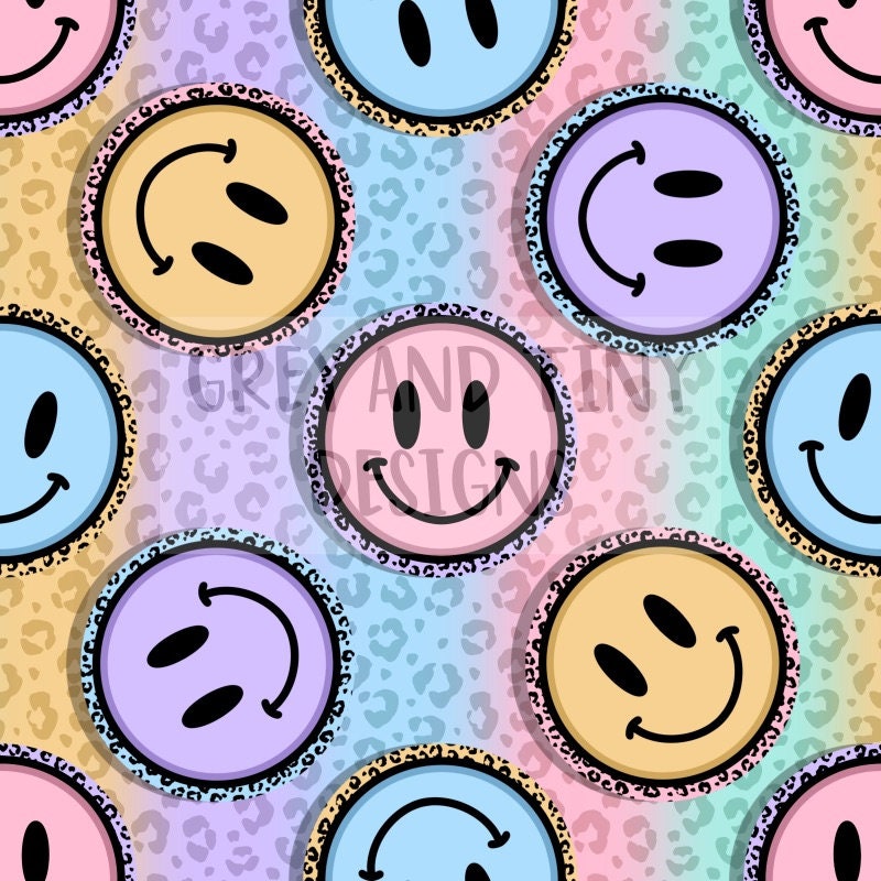 LEOPARD PRINT SMILEY Retro Ombre Face Seamless Design Tile, Digital ...