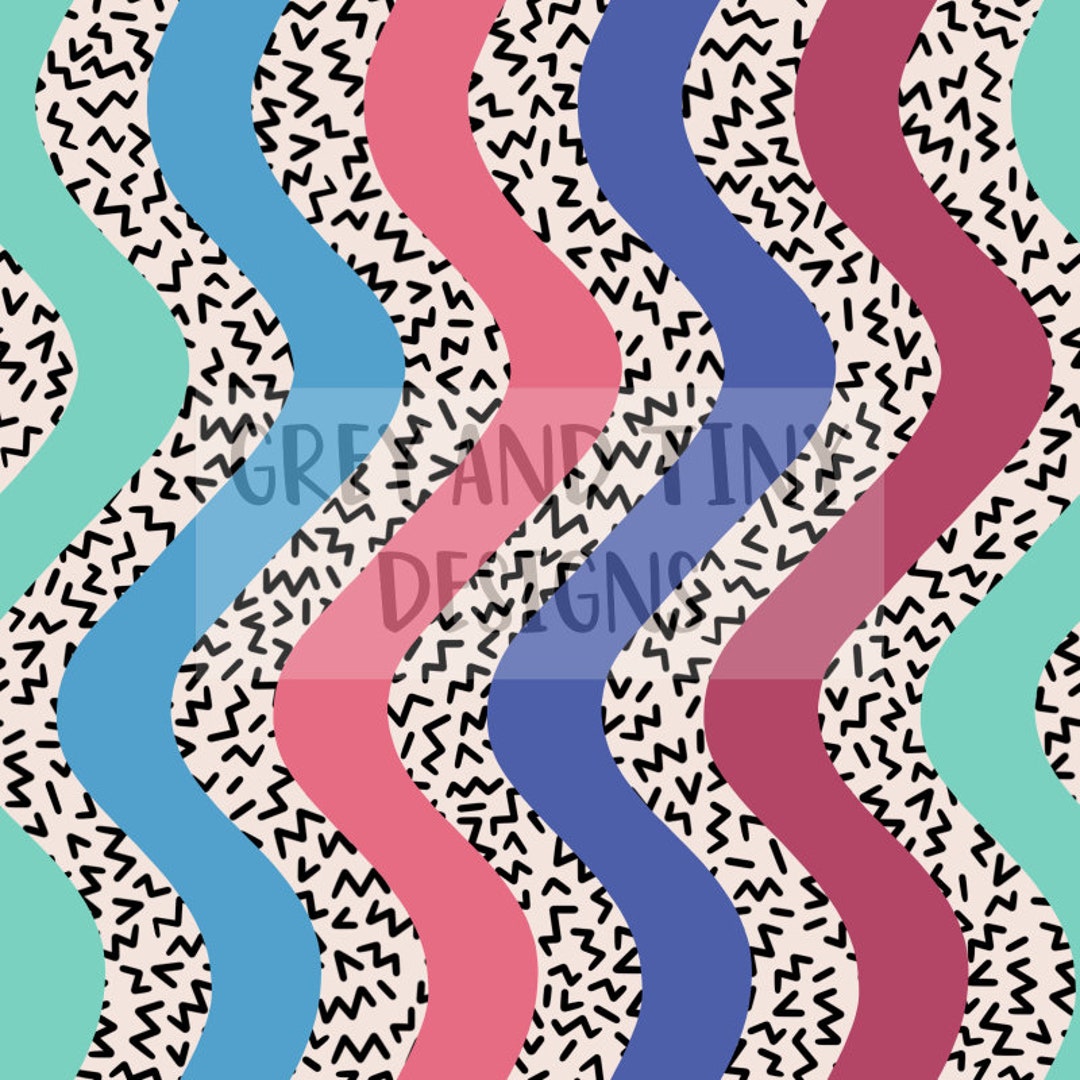 80s Waves, Wavey Retro, 90s Pattern , Seamless Design, Digital Download ...
