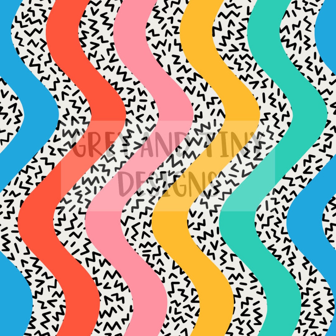 80s Waves, Wavey Retro, 90s Pattern , Seamless Design, Digital Download ...