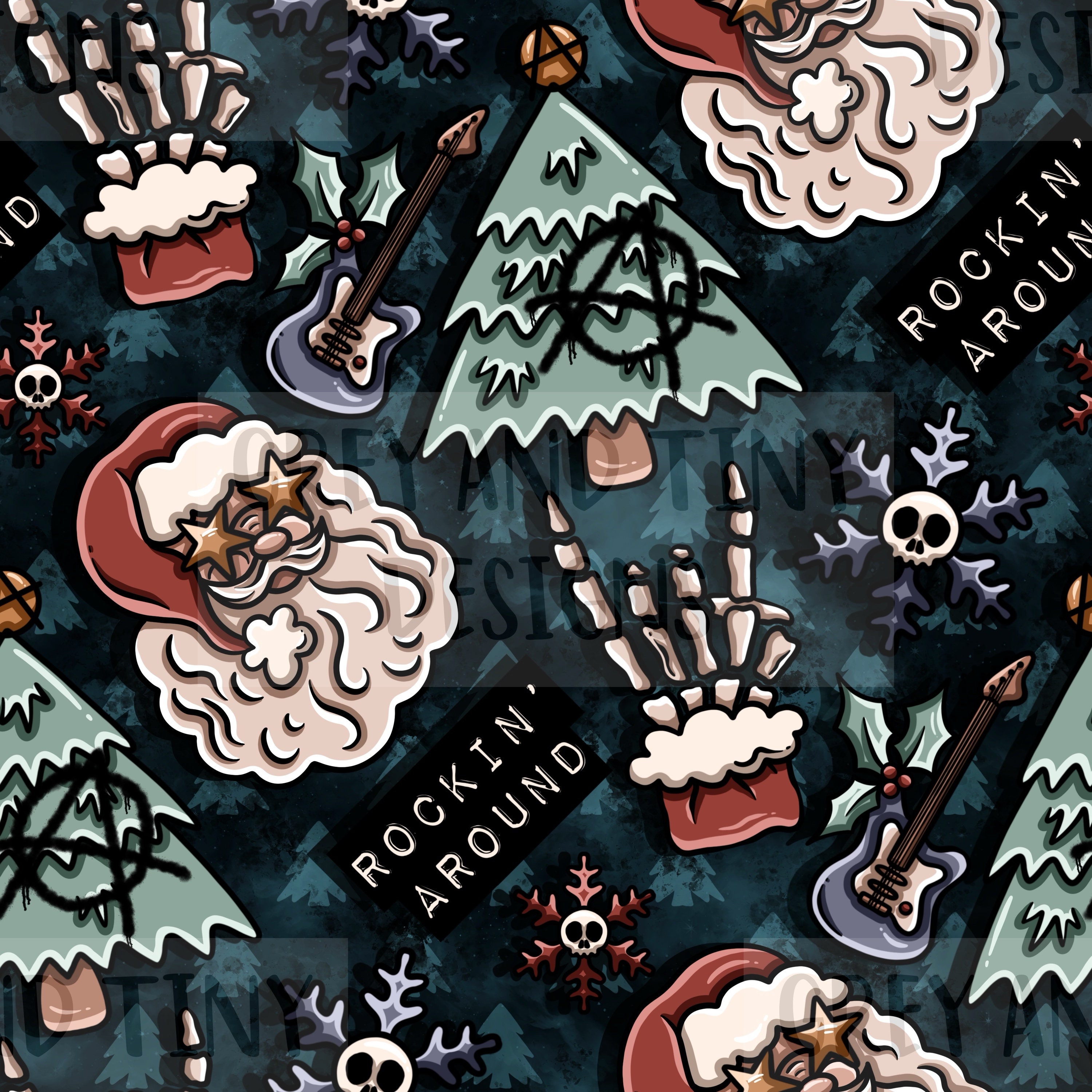 ROCKIN’ AROUND, Christmas Tree, Punk Rock, Xmas Music, Santa Skeleton ...