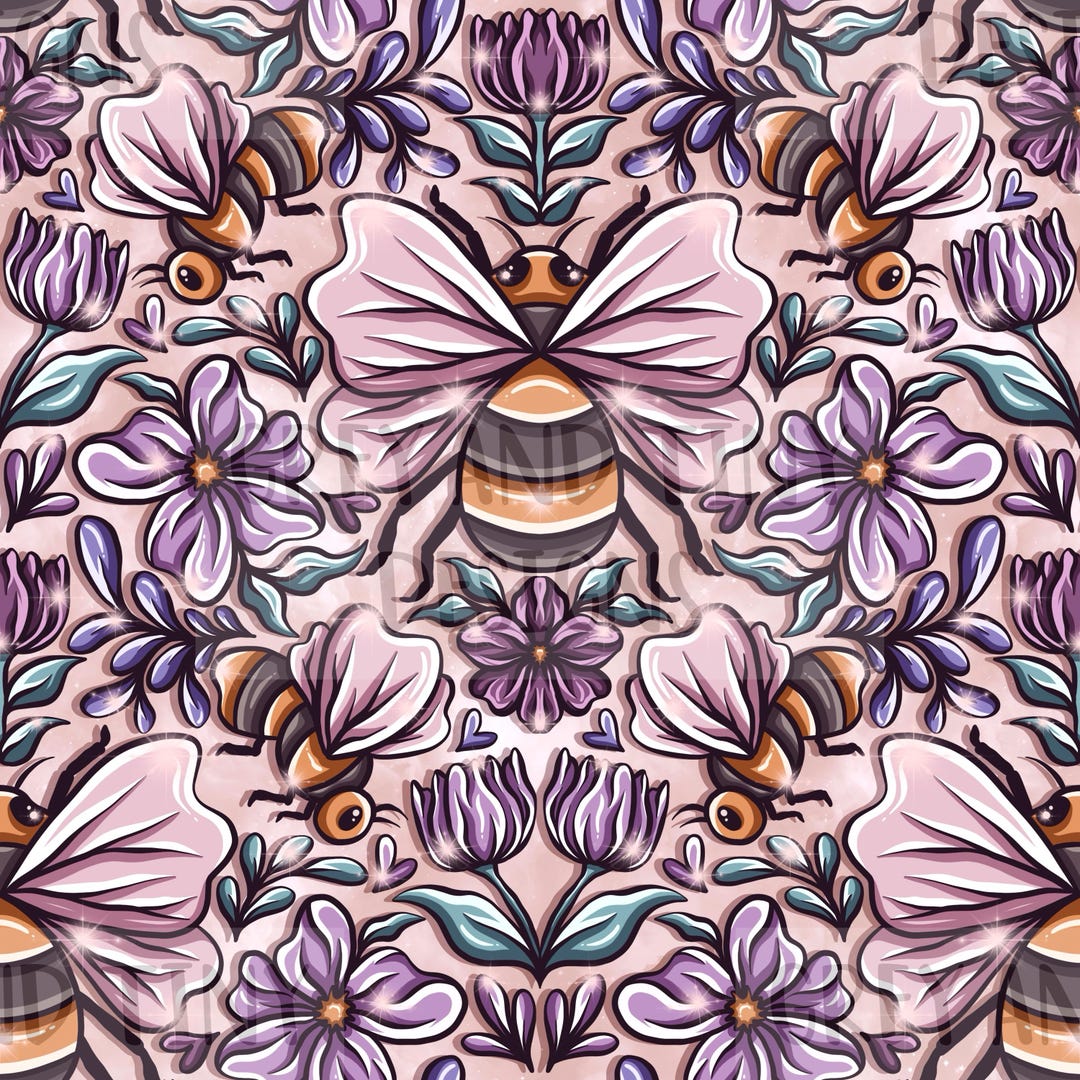 BEE FLORAL FLOWER Symmetry Design Seamless, Bumble Bee Flowers ...
