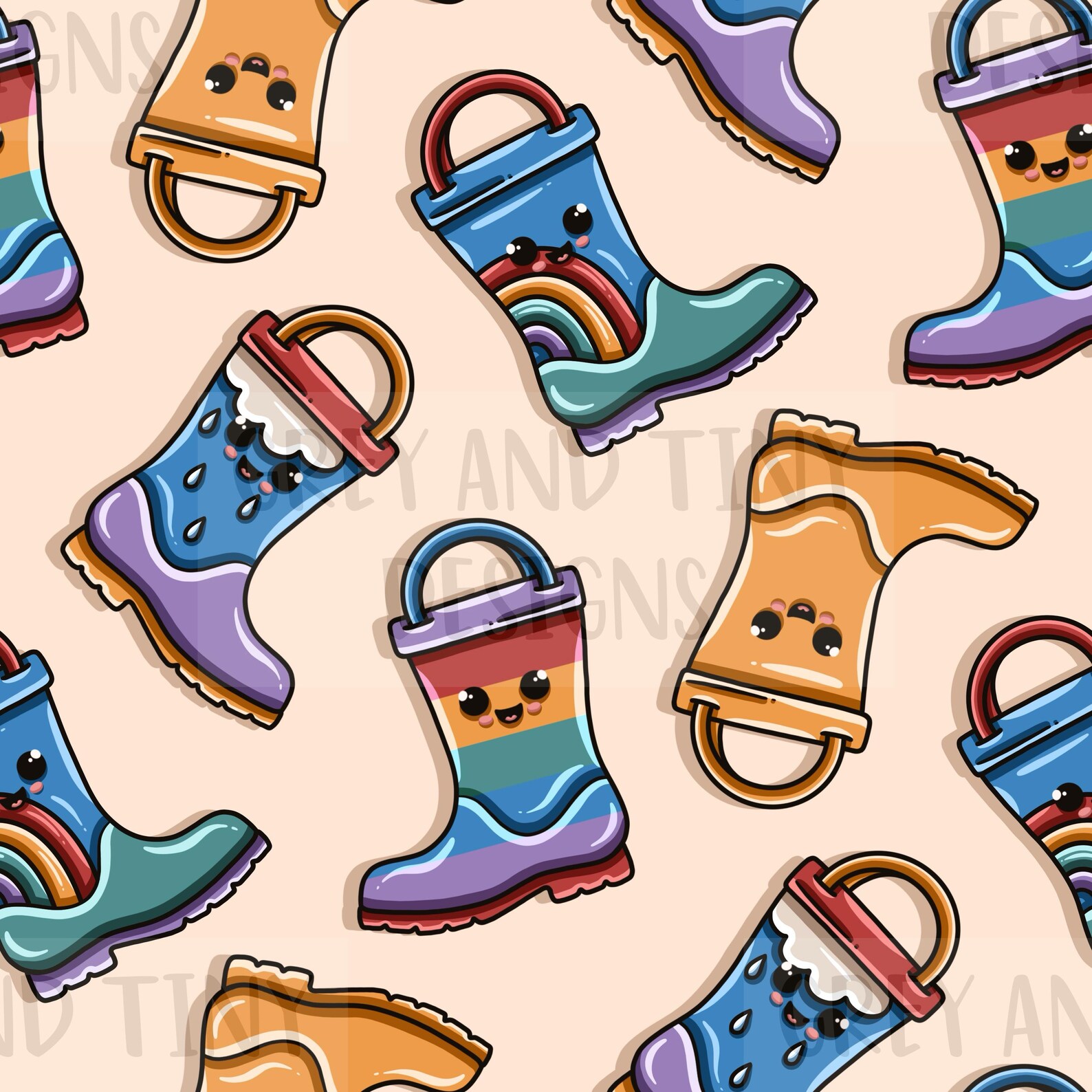 KAWAII WELLIES, Cute Boots, Smiley Wellington Boots, Clouds Rain ...
