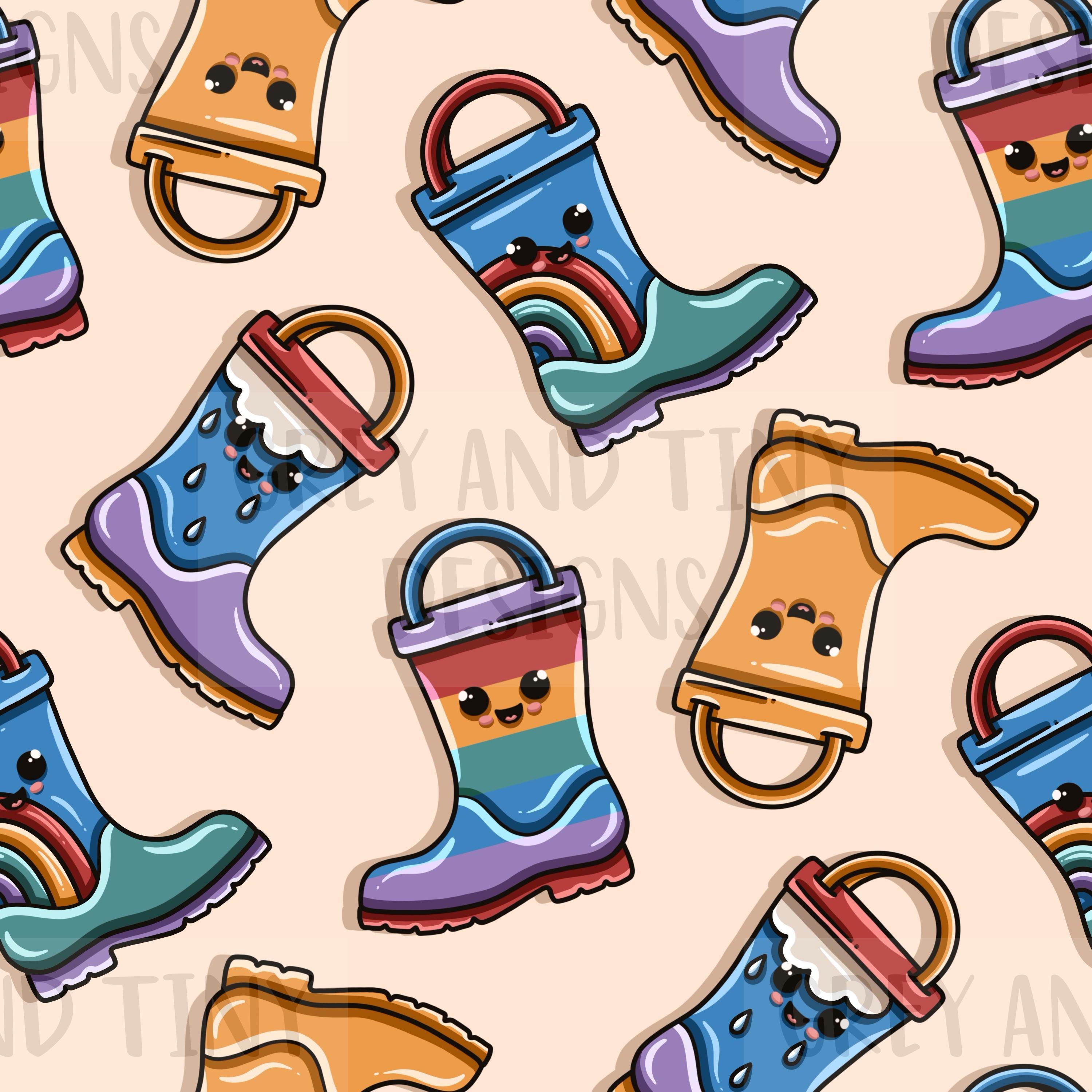 KAWAII WELLIES, Cute Boots, Smiley Wellington Boots, Clouds Rain ...