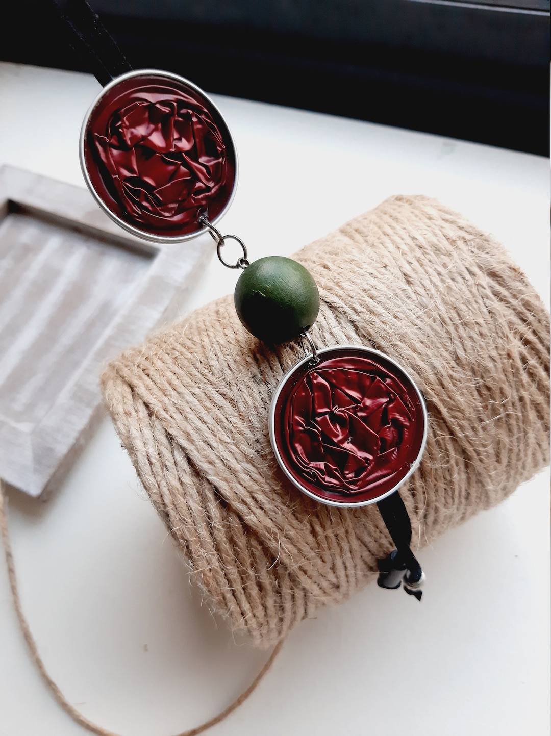 Handmade Burgundy Coffee Capsule Necklace: Upcycled Leather Cord ...