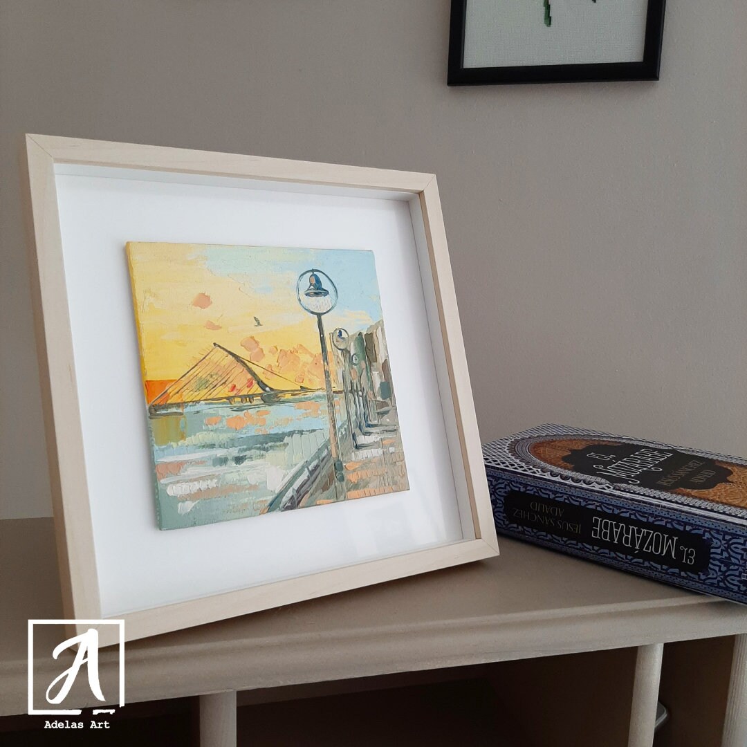 Original Liffey River Oil Painting: Dublin Irish Landscape Art (15x15cm ...