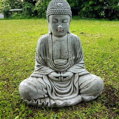 Stone Fan Buddha Garden Ornament Statue - Etsy UK
