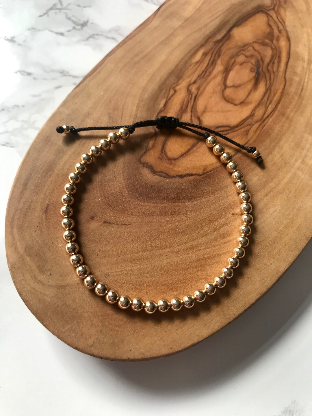 4mm Gold Beaded String Bracelet, Adjustable Gold Bead Bracelet, 14kt ...