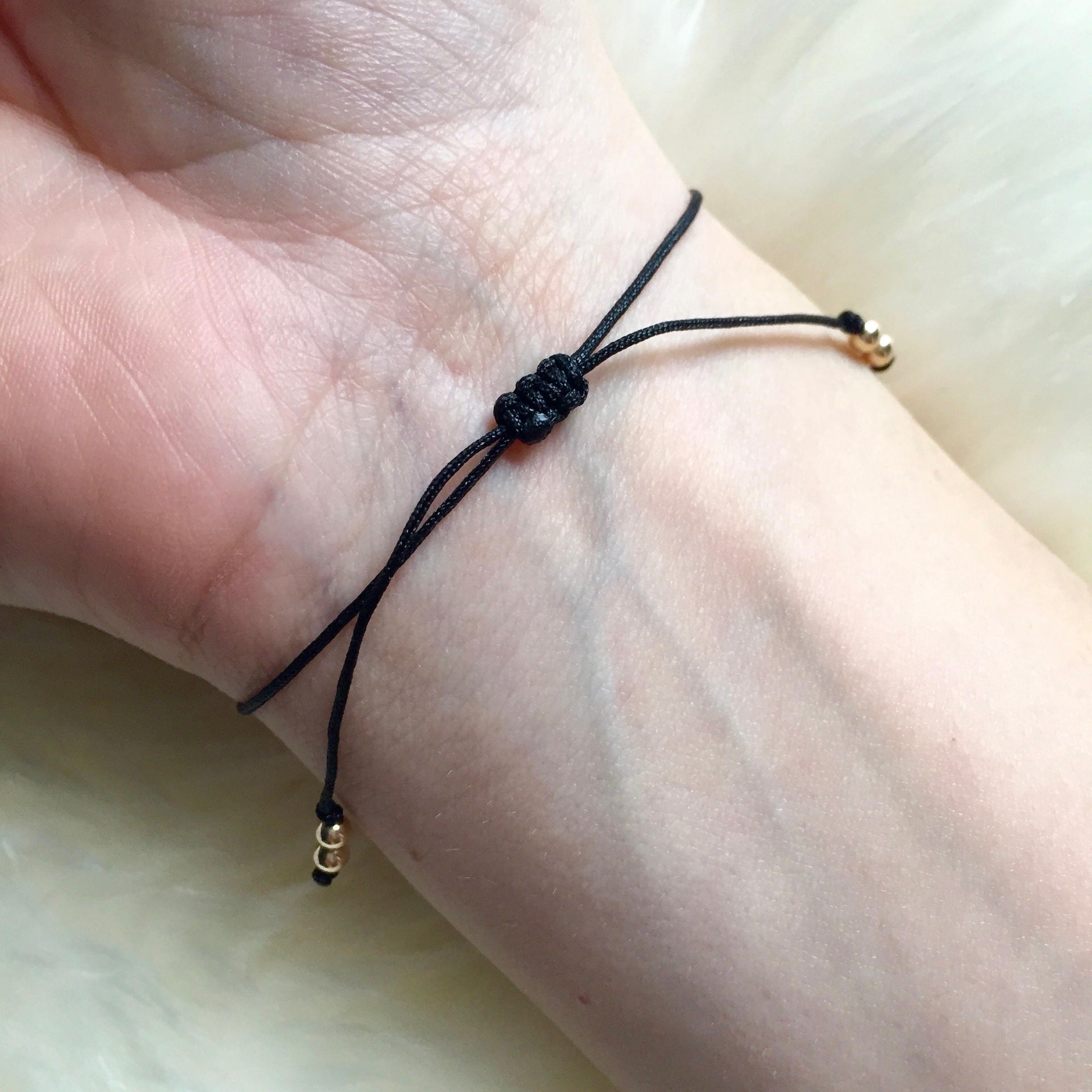 Black String Bracelet Thin Black Bracelet Gold Beaded Black | Etsy