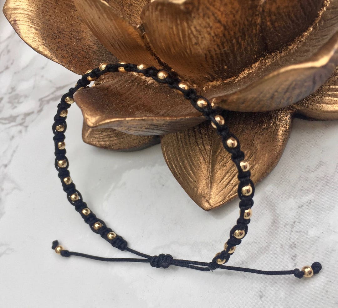 Gold Beaded String Bracelet, Handmade String Bracelet, Macrame Bracelet ...