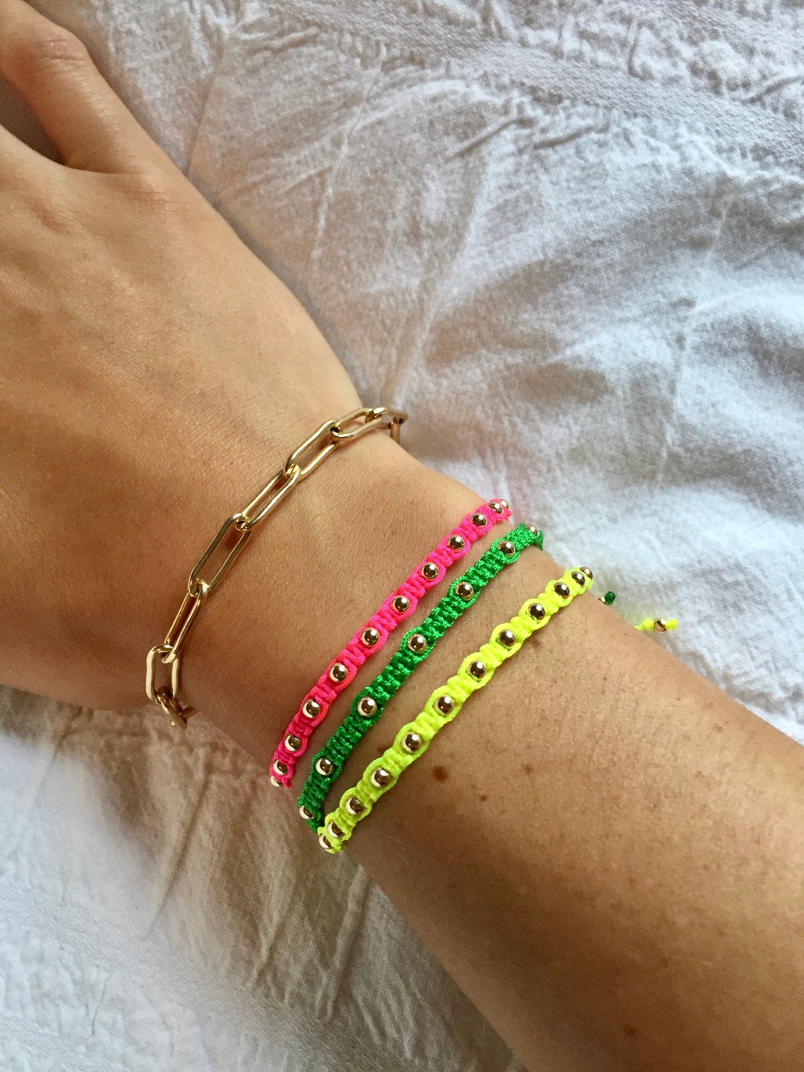 Deluxe Neon Beaded String Bracelet, Neon Macrame Bracelet, Neon String ...