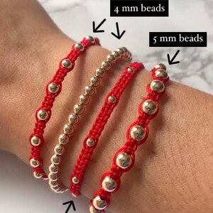 5mm Gold Beaded Red Macrame Bracelet, Gold Beaded String Bracelet, Red ...