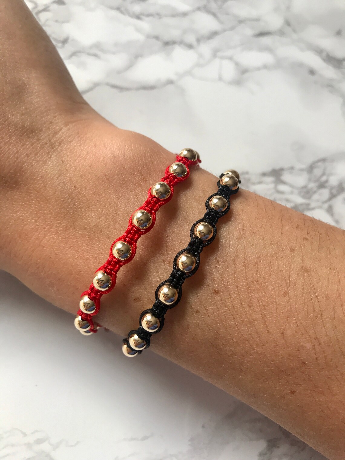 5mm Gold Beaded Red Macrame Bracelet Gold Beaded String | Etsy