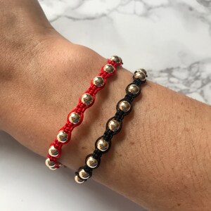 5mm Gold Beaded Red Macrame Bracelet, Gold Beaded String Bracelet, Red ...