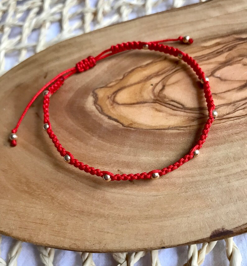 3mm Gold Bead Red Bracelet Red Macrame Bracelet Red String | Etsy