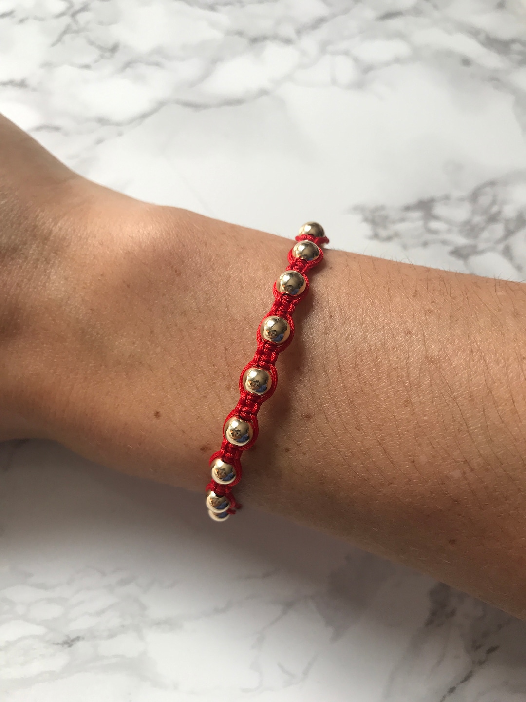5mm Gold Beaded Red Macrame Bracelet, Gold Beaded String Bracelet, Red ...