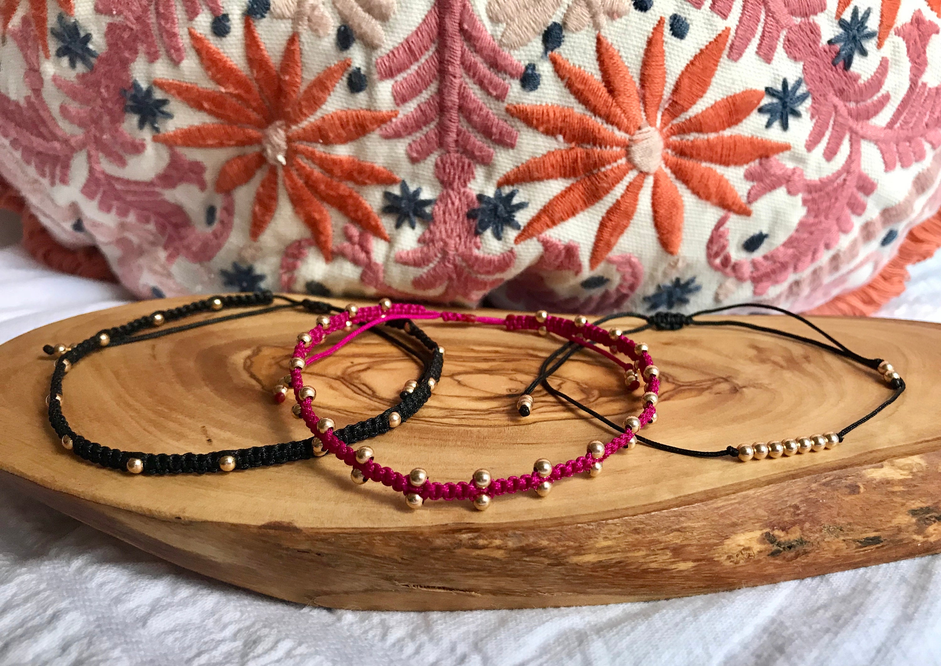 Black Macrame Ankle Bracelet Beaded String Ankle Bracelet | Etsy