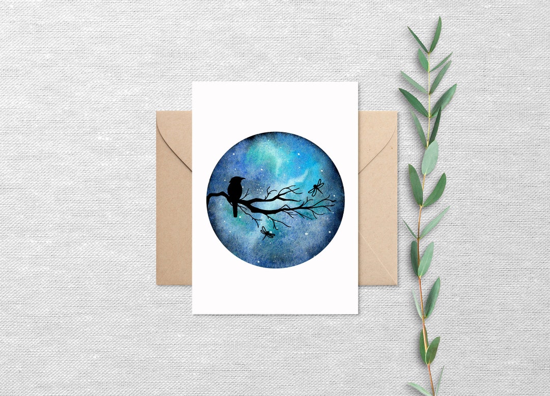 Bird Starry Night Sky Greetings Card Pack of 10 or 20 Blank Card With ...