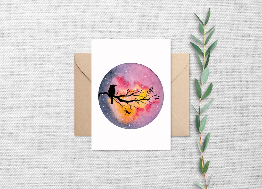 Bird Starry Night Sky Greetings Card Pack of 10 or 20 Blank Card With ...