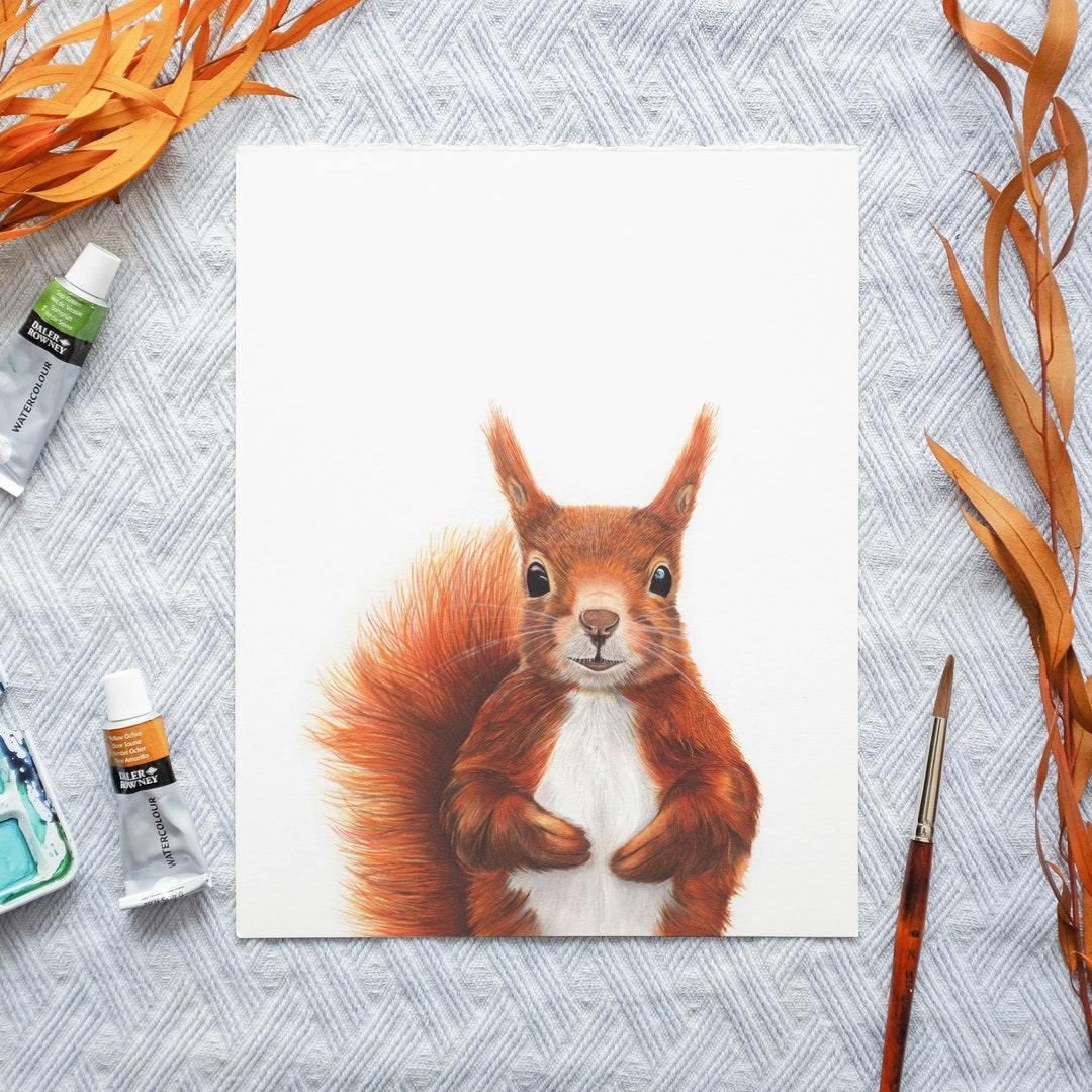 Red Squirrel Art Print of My Original Painting - Wall Art – Cute Woodland Animals – Nursery Gift ...