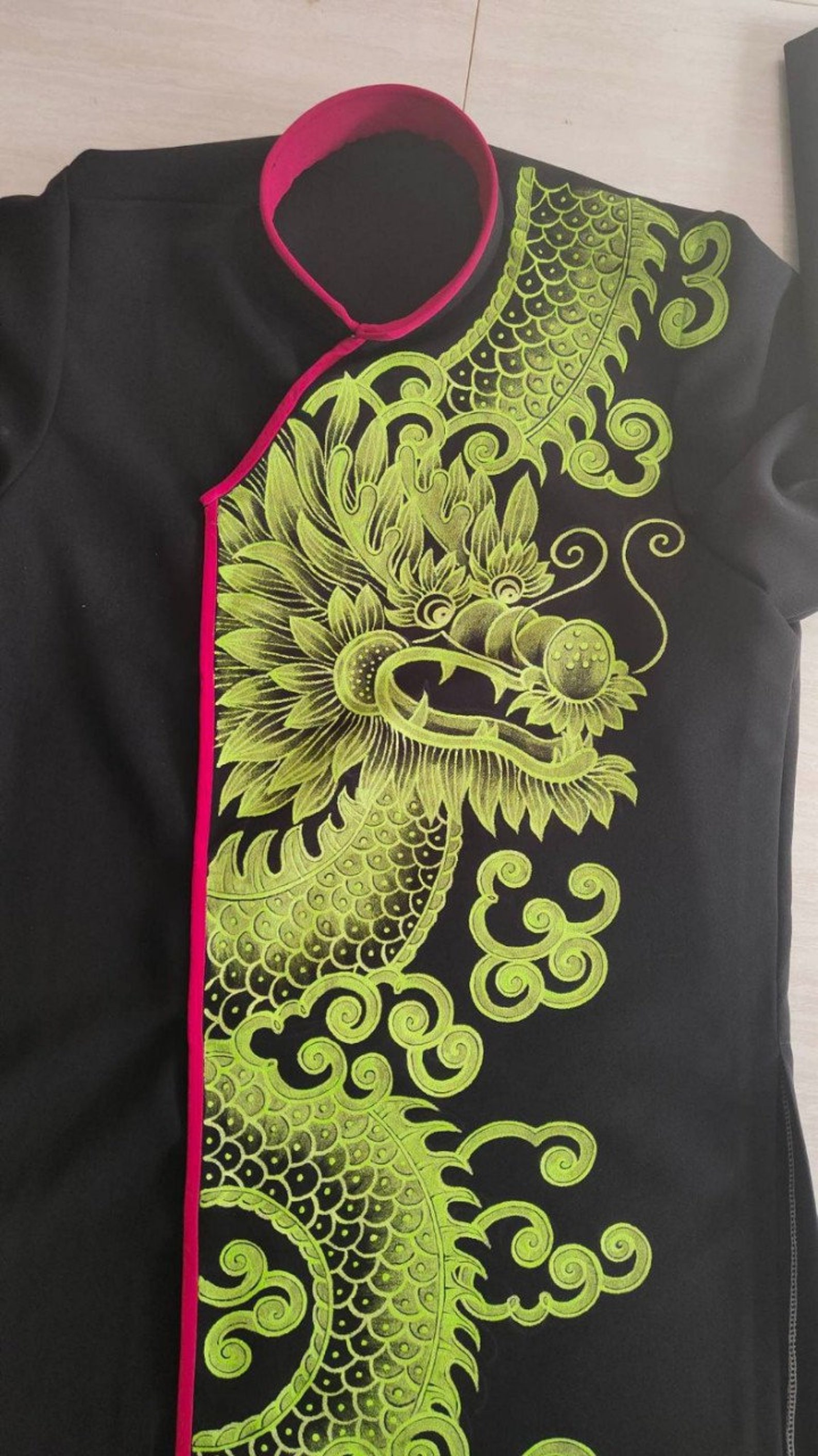Pre-made Vietnamese Ao Dai Nam, Ao Dai Chu Re, Black, Hand Drawing ...