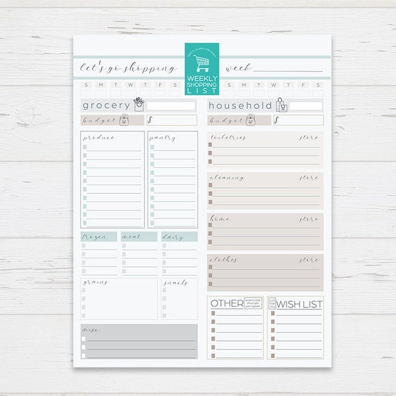 Editable Weekly Shopping List Printable Shopping List | Etsy