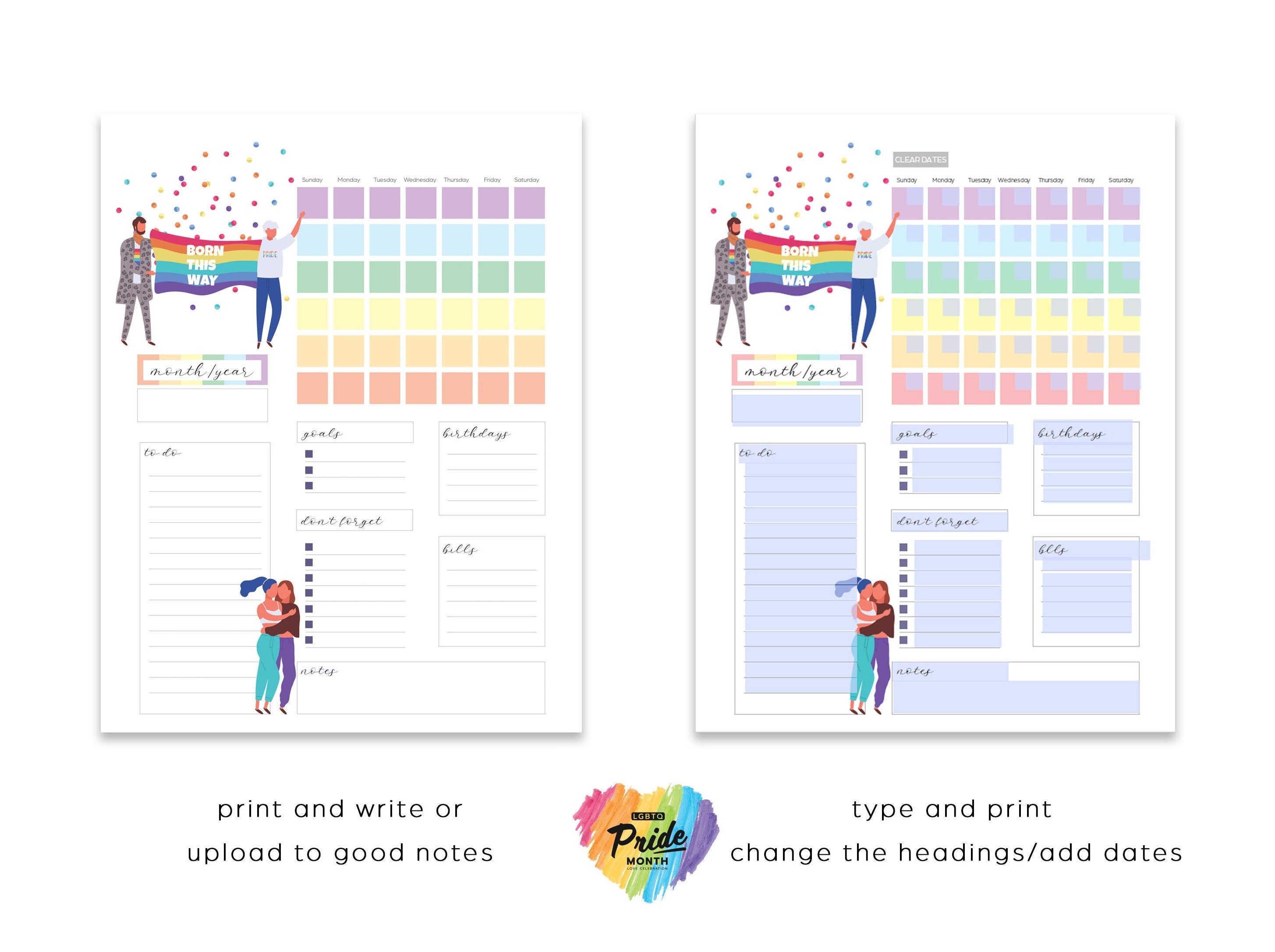 Pride Planner | Editable Monthly and Printable Planner | Letter Size ...