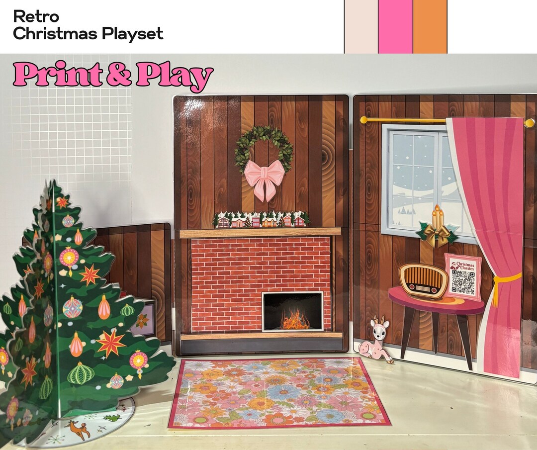 Printable Retro Christmas Playset, DIY Barbie Doll Toy - Etsy