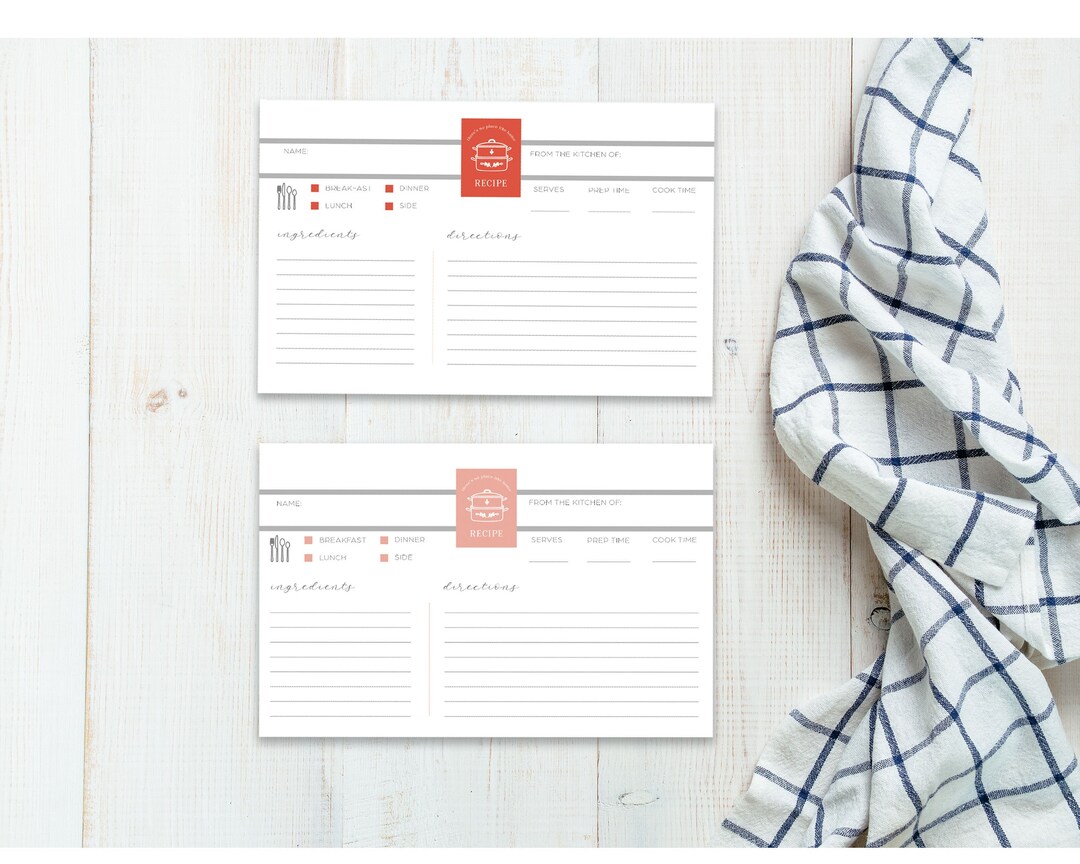 Printable Recipe Card | Neutral Recipe Card Set - Etsy