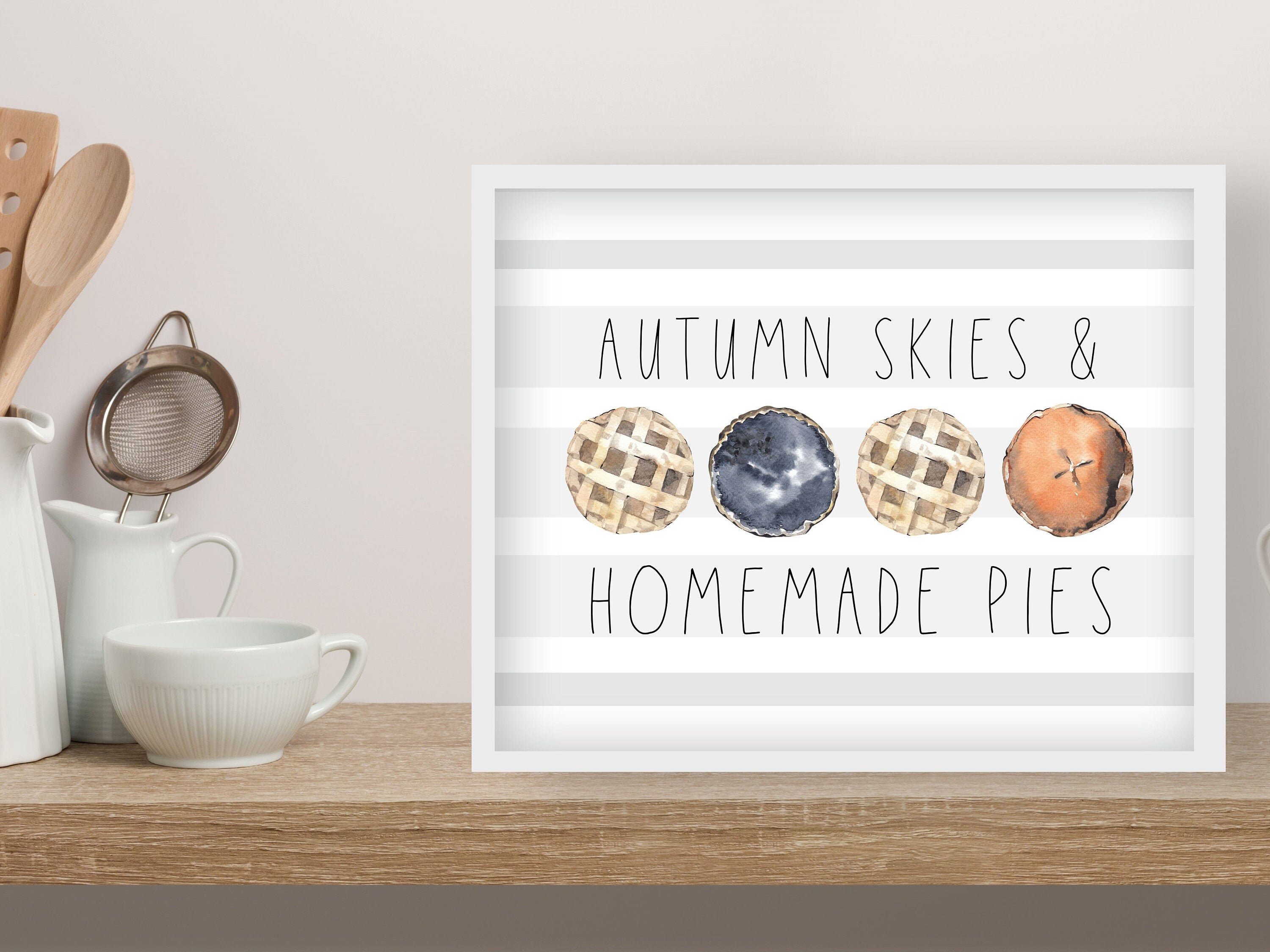 Fall Pies Print / Farmhouse Kitchen Print / Autumn Printable Decor ...