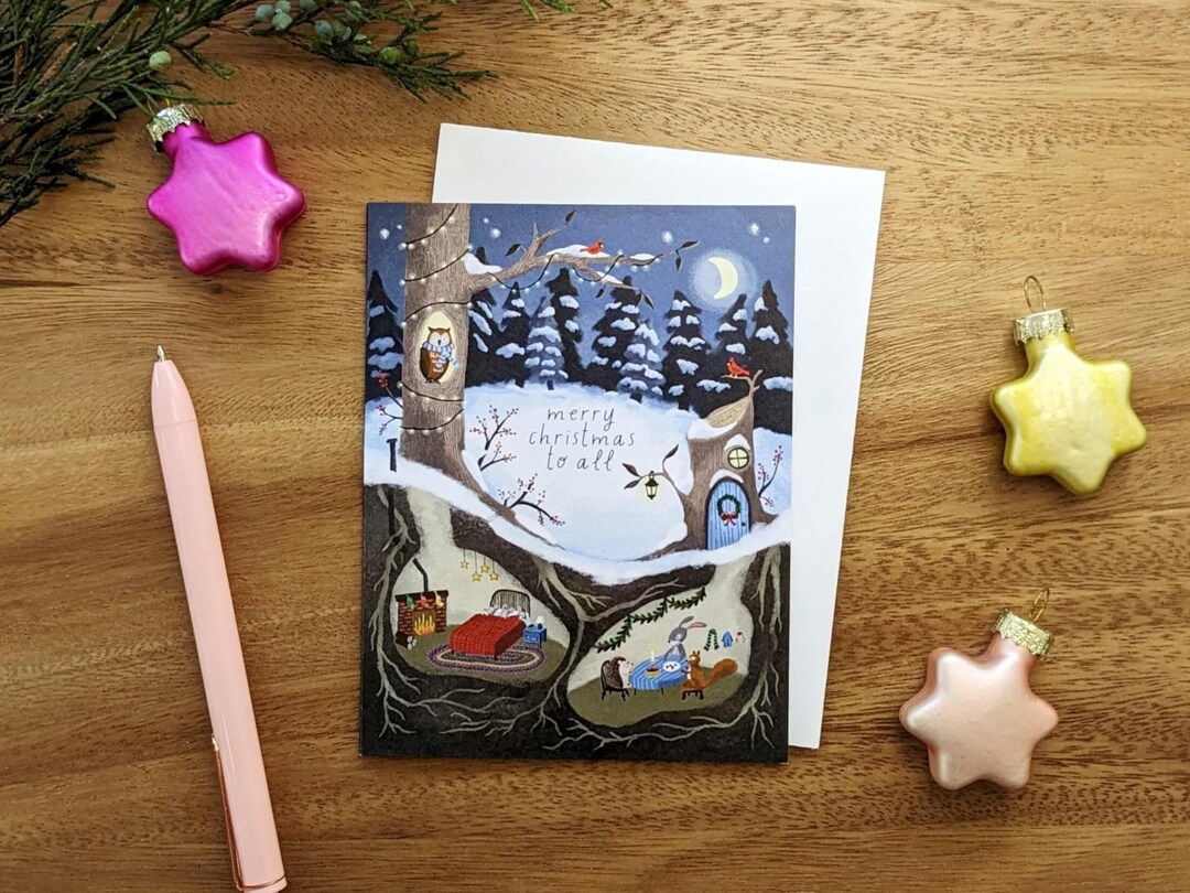 Winter Woodland Christmas Card // Illustrated Holiday Card • Blank Card ...
