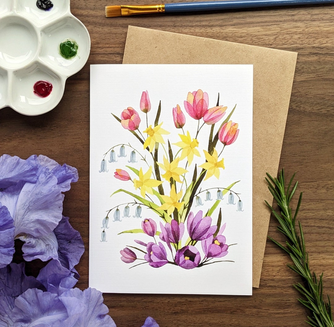 Spring Flowers Notecard // Greeting Card • Botanical Painting • Blank ...
