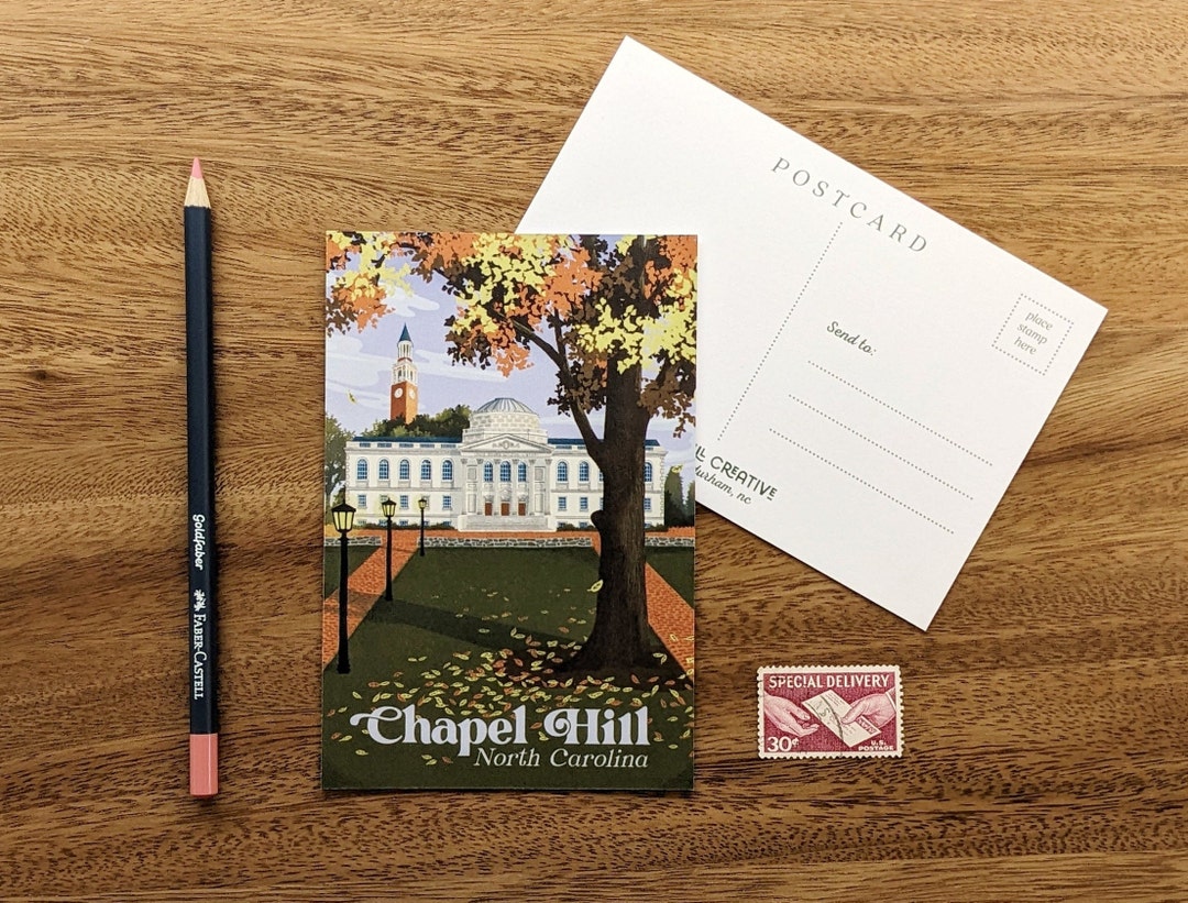 UNC Chapel Hill Postcard // Luxe Postcard • Retro Art • Unc Graduation ...