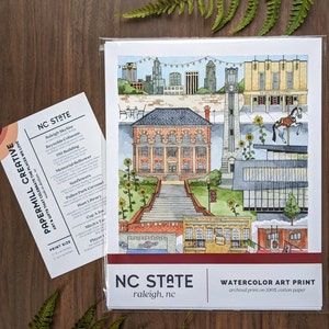 NC State, Raleigh NC Watercolor Art Print // Housewarming • Graduation ...
