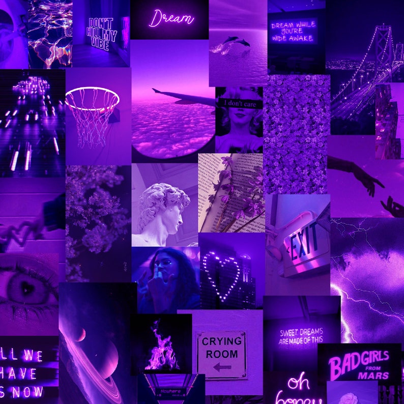 Purple Aesthetic Collage Desktop Wallpaper Art - Etsy