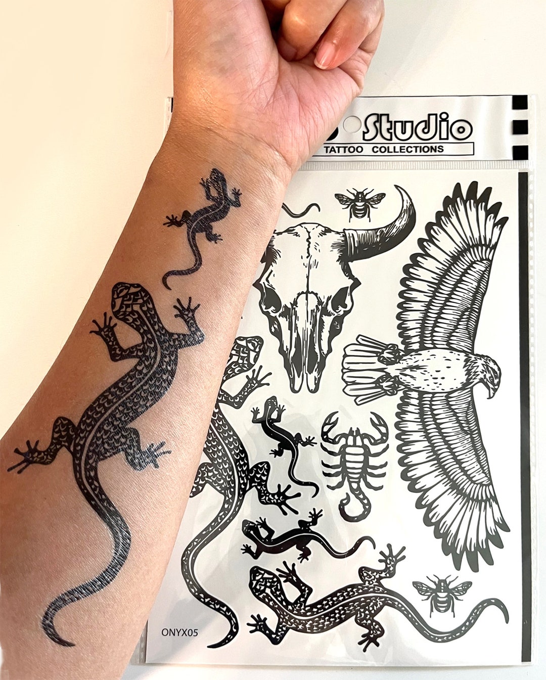 Temporary Tattoos- 1 Sheet - Gecko Lizard Hawk Eagle Bird Bison Buffalo ...