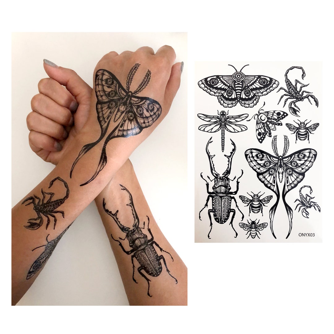 Temporary Tattoos 1 Sheet Moth Beetle Scorpion Bee Dragonfly Insect ...