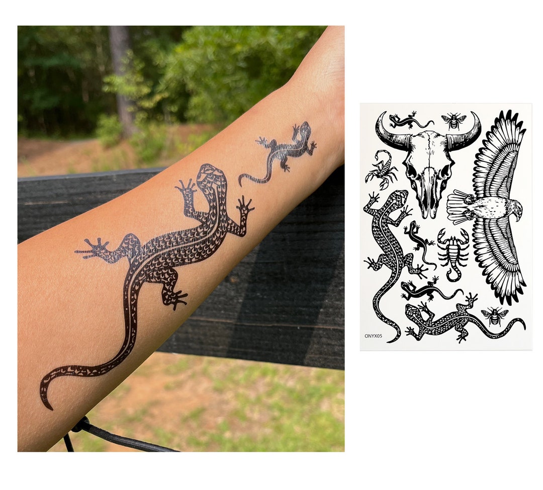 Temporary Tattoos 1 Sheet Gecko Lizard Hawk Eagle Bird Bison Buffalo Skull Scorpion Bee Tattoos ...